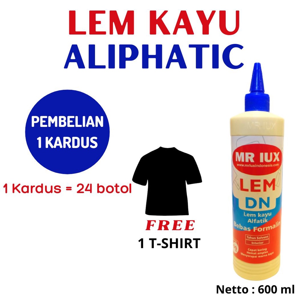 Jual 24 Botol Lem Kayu ALIPHATIC MR LUX Lengket Cepat Kering 600 Gram ...