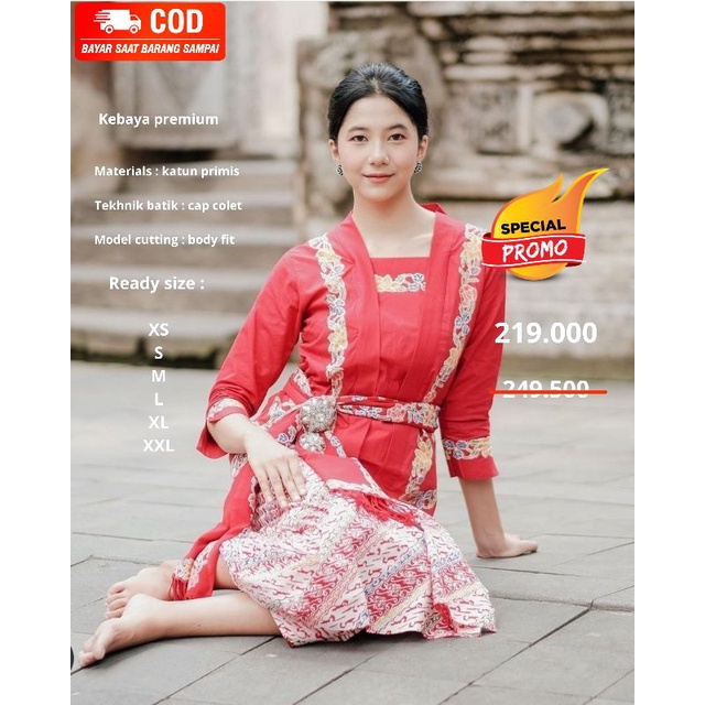 Jual kebaya encim premium ( merah delima ) | Shopee Indonesia