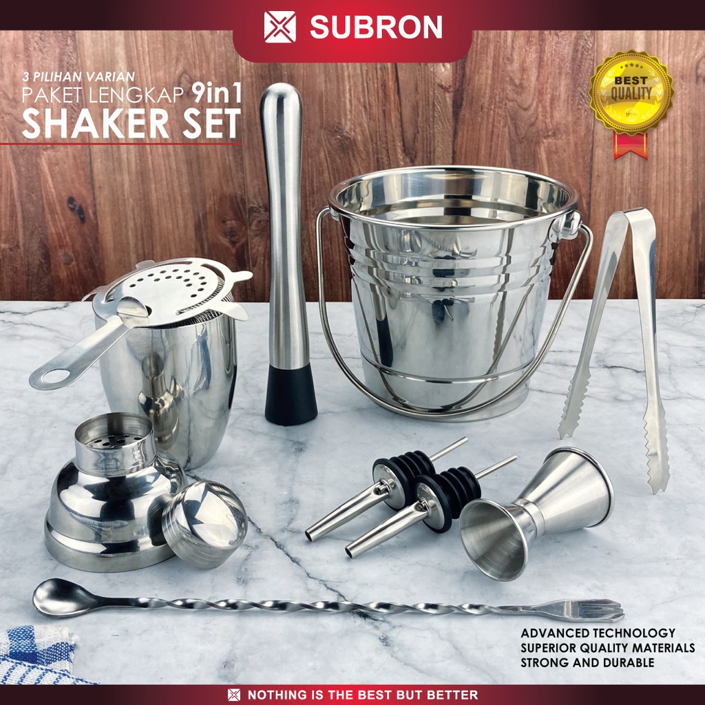 Jual SUBRON Shaker Set 9in1 Paket Bar Spoon Filter Wine Jigger Measure ...