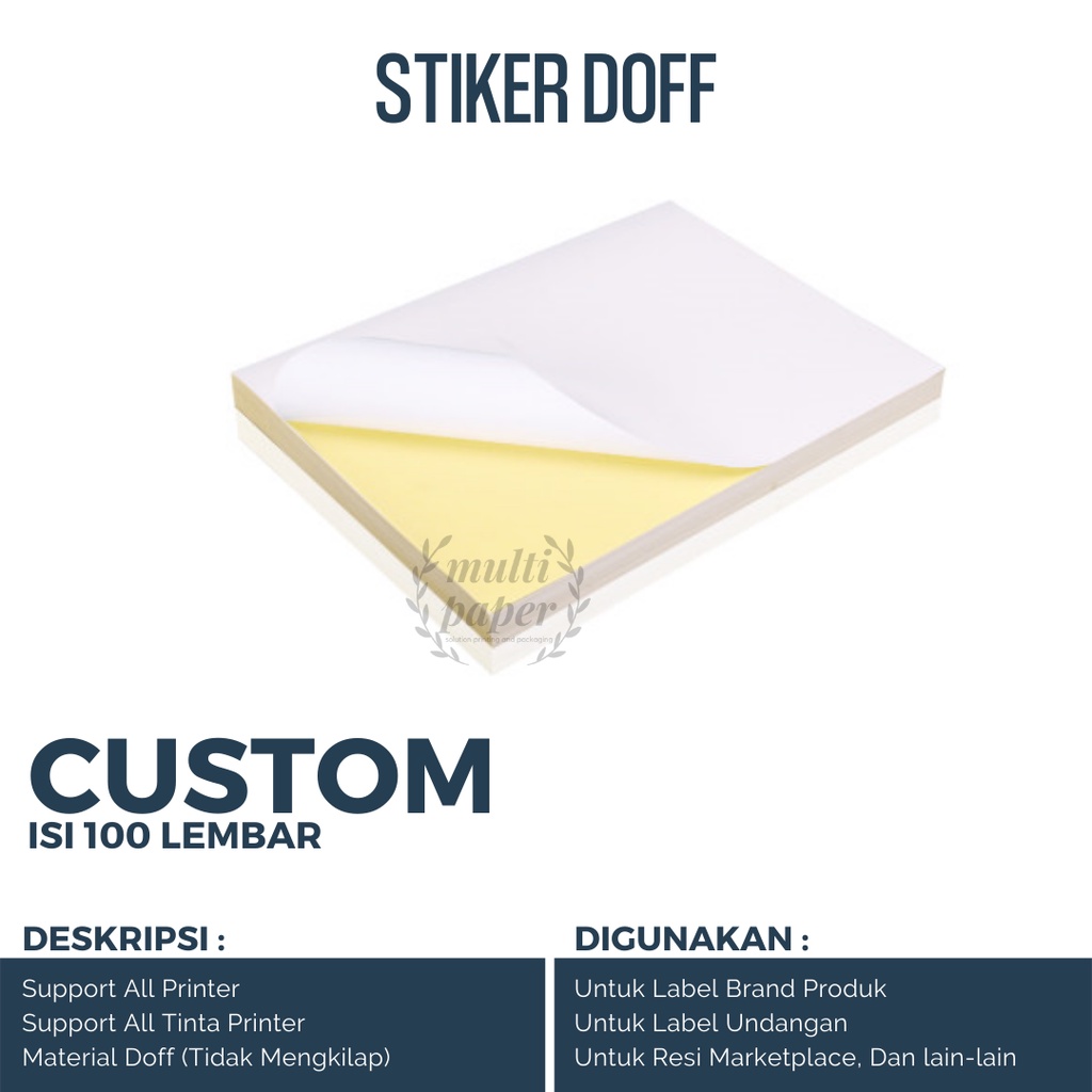 Jual Kertas Stiker Doff Custom Potong isi 100 lembar / Kertas Stiker ...