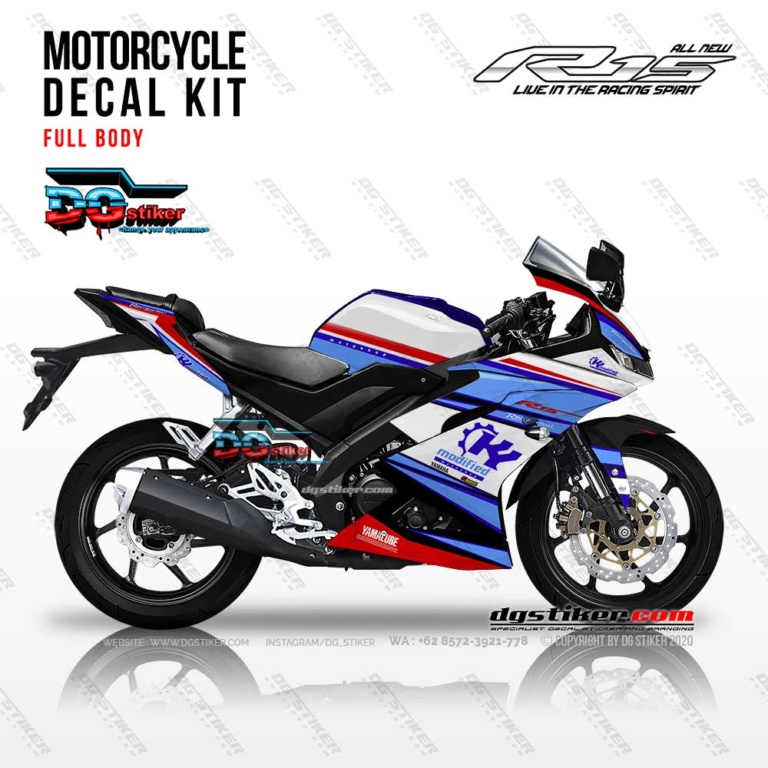 Jual Decal Striping Full Body R15 V3 Putih Biru Modified DG Stiker ...