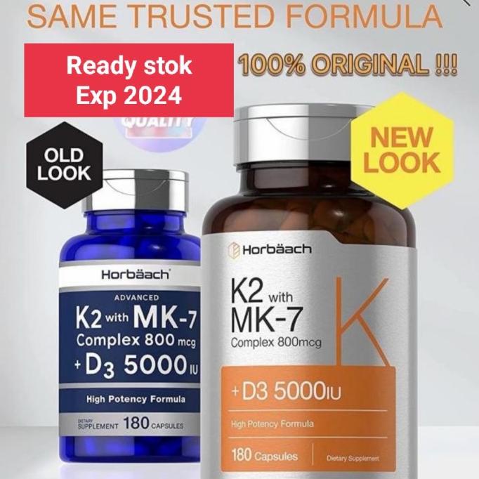 Jual Horbaach Vitamin D3 5000 iu K2 With MK-7 180 capsul Lc | Shopee ...