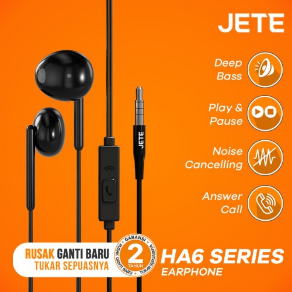 Jual JETE HANDSFREE HEADSET HA6 new garansi resmi kang rahman cell ...