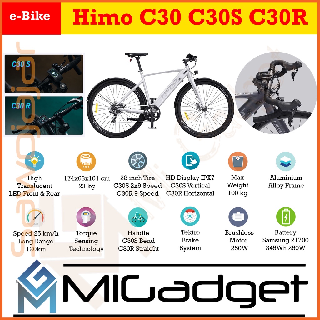 Jual Himo C30 C30S C30R Sepeda Elektrik Road Bike Roadbike Ebike 9 ...