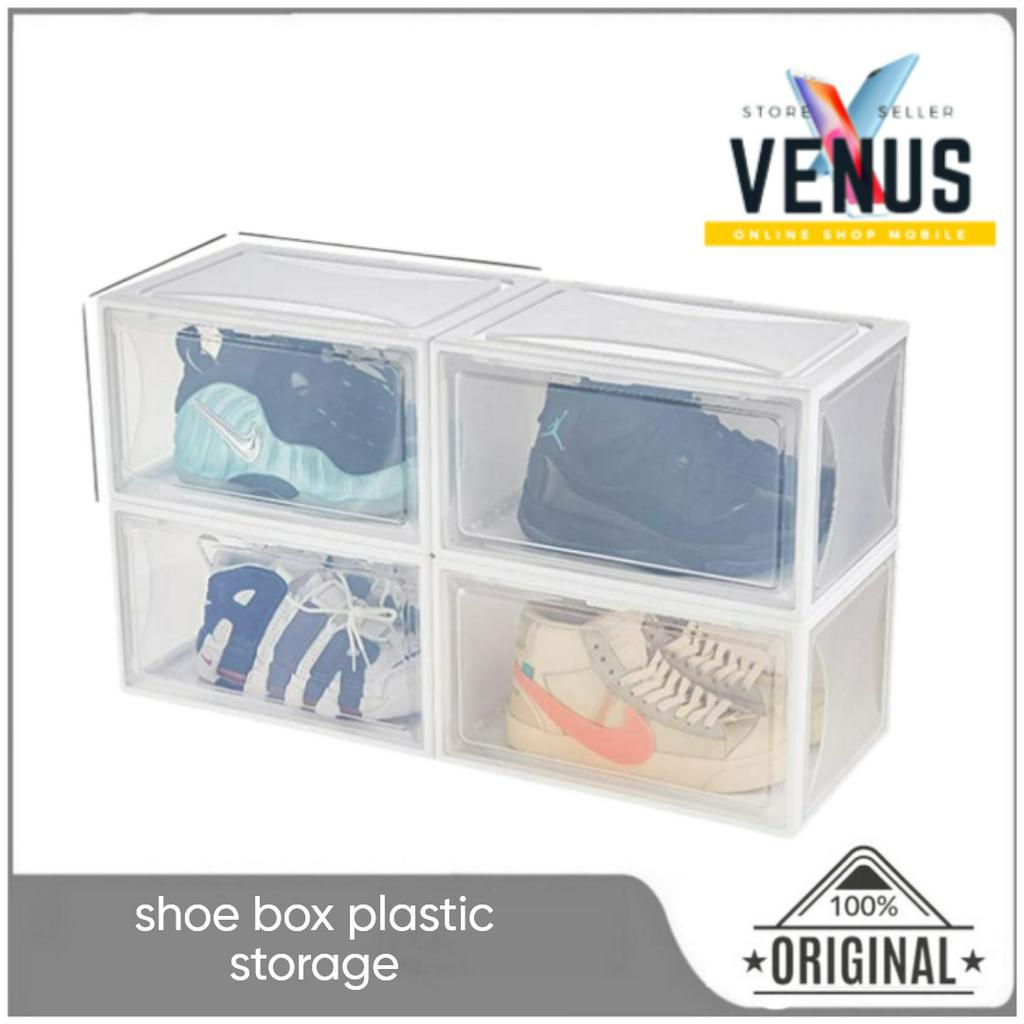 Jual Shoe Box plastic stackable shoes sneakers box storage with clear ...