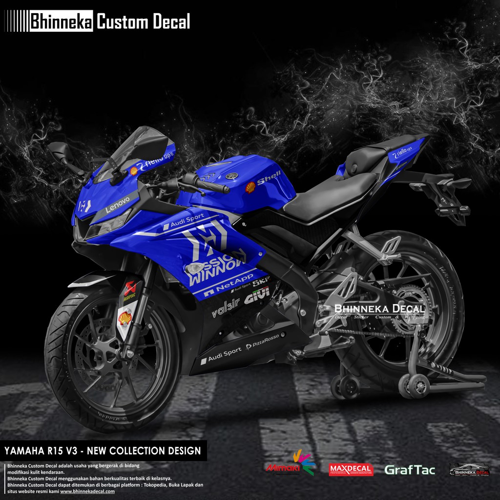 Jual decal yamaha r15 v3 biru mission winnow full body sticker r15 ...