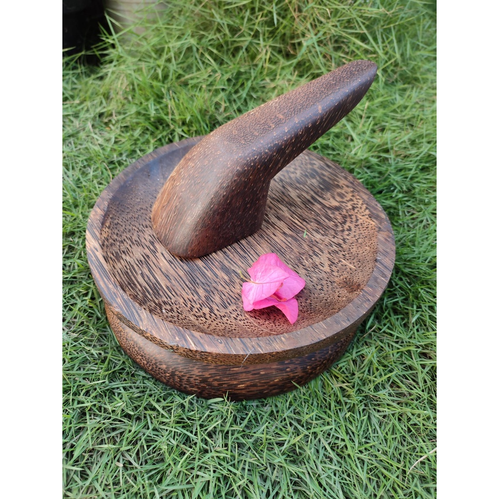 Jual Satu set cobek bulat + ulekan kayu aren/satu set cowek ulek/cowek ...