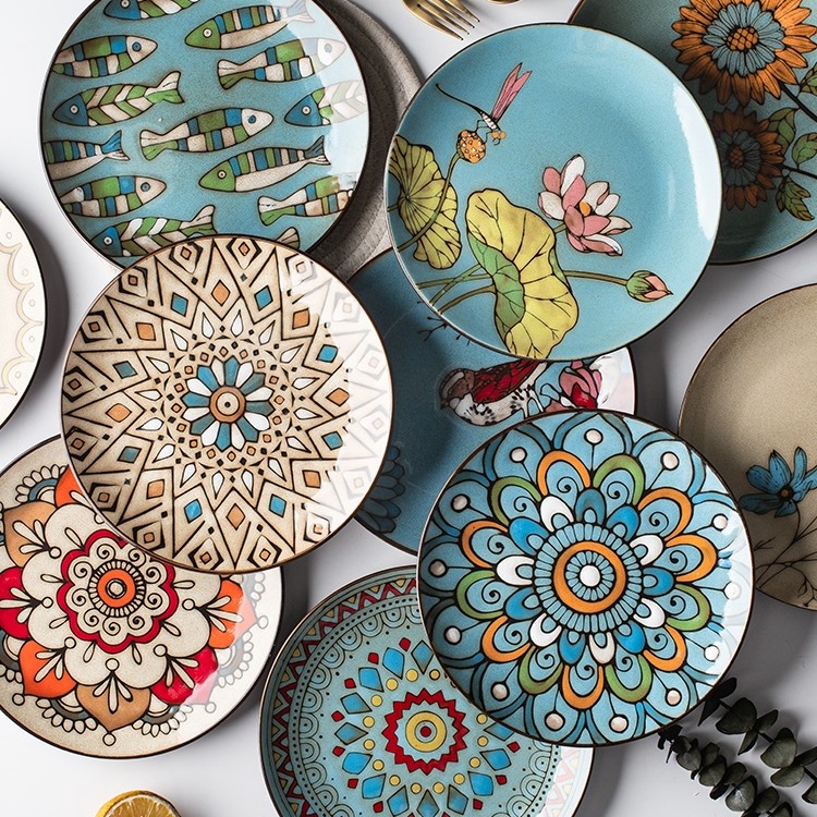 Jual Piring Makan Saji Bohemian Motif Bunga Unik Lucu Tableware Luxury ...