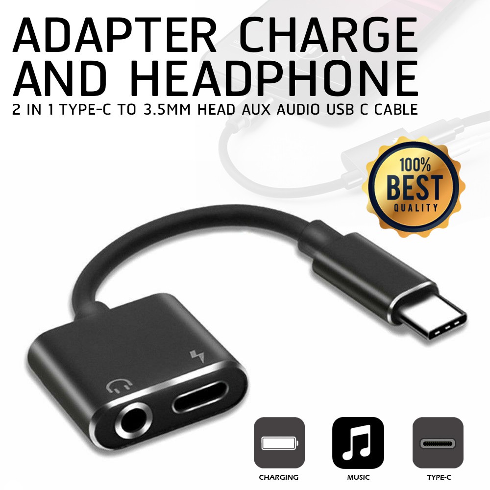 Jual Adaptor Converter 2 In 1 Splitter Y Type C to Jack 3.5mm Tipe C ...