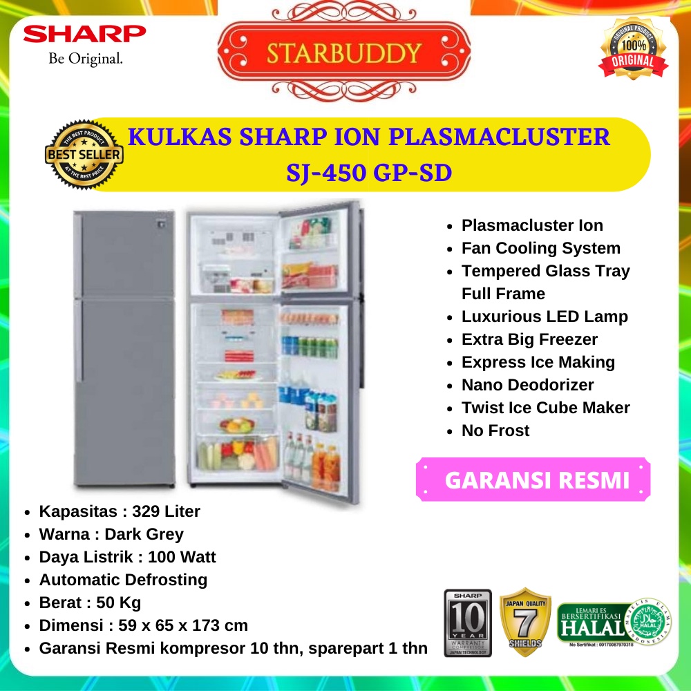 Jual KULKAS SHARP SJ-450GPSD PLASMACLUSTER ION - JADETABEK | Shopee ...