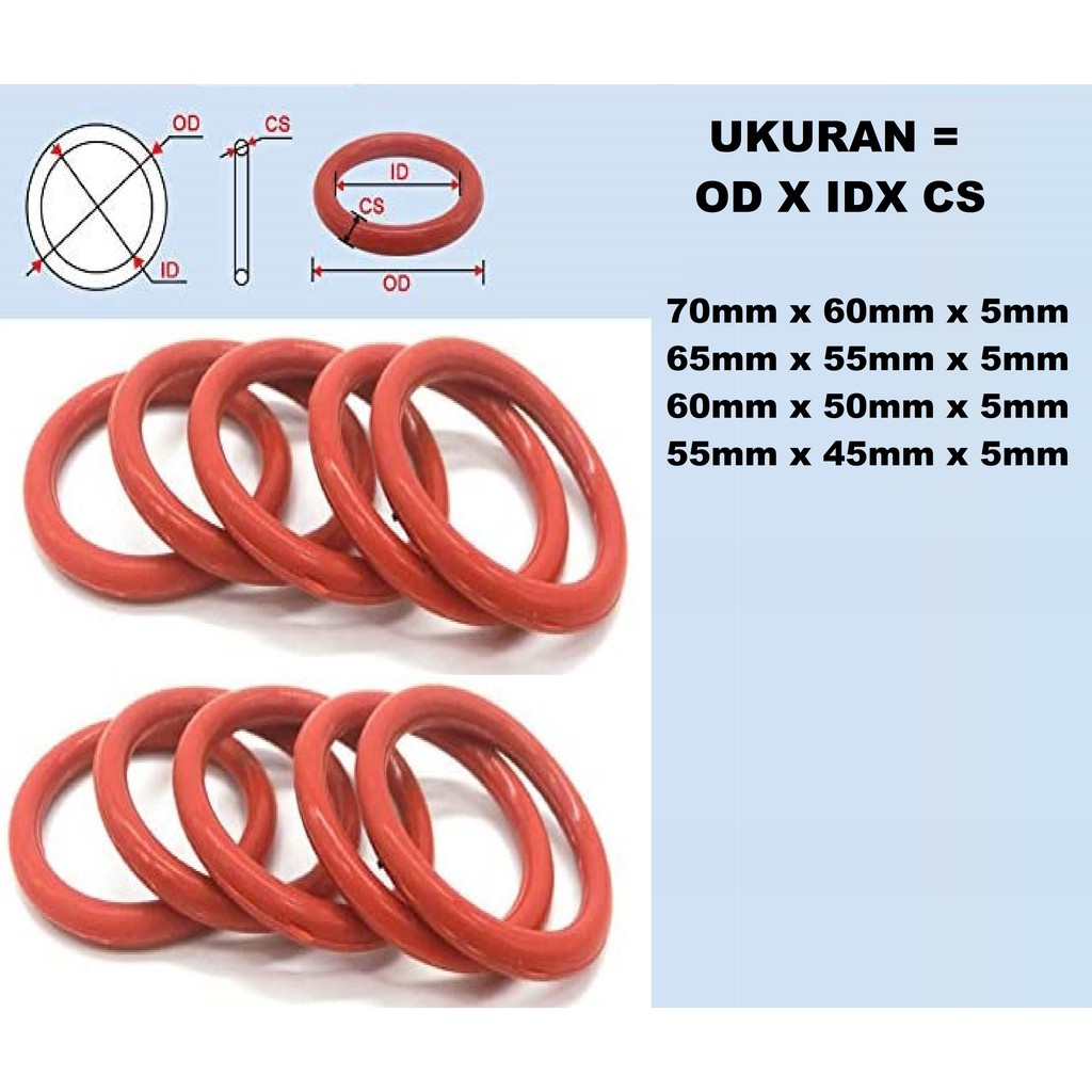 Jual High Quality Red Silicone Oring OD 55 60 65 70mm Tebal 5mm ...