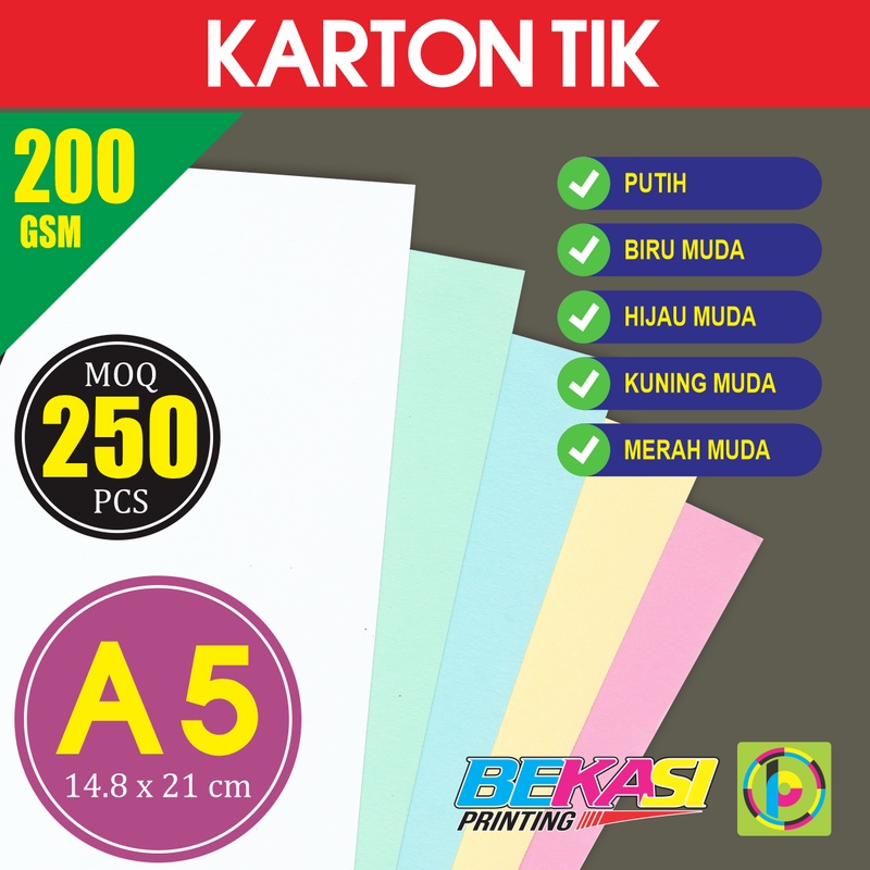 Jual Kertas Karton Carton TIK 200 GSM Ukuran A5 14.8x21 cm isi 250 Lbr ...
