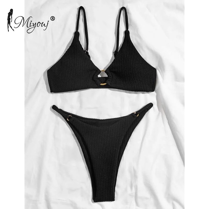 Jual Sexy Women Bikinis High Cut Rib Swimwear Womens Solid Beachwear