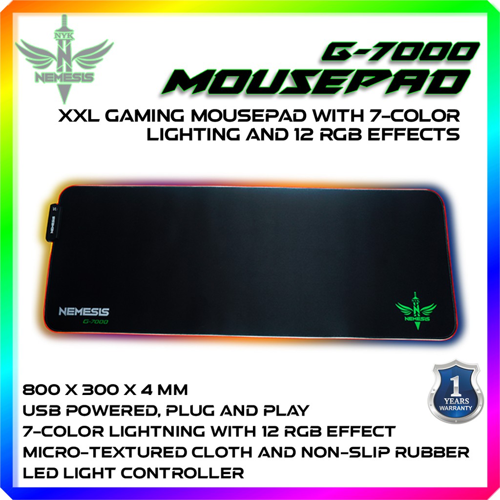 Jual NYK G7000 Gaming Mouse Pad 7 Color Lightning with 12 RGB Effect ...