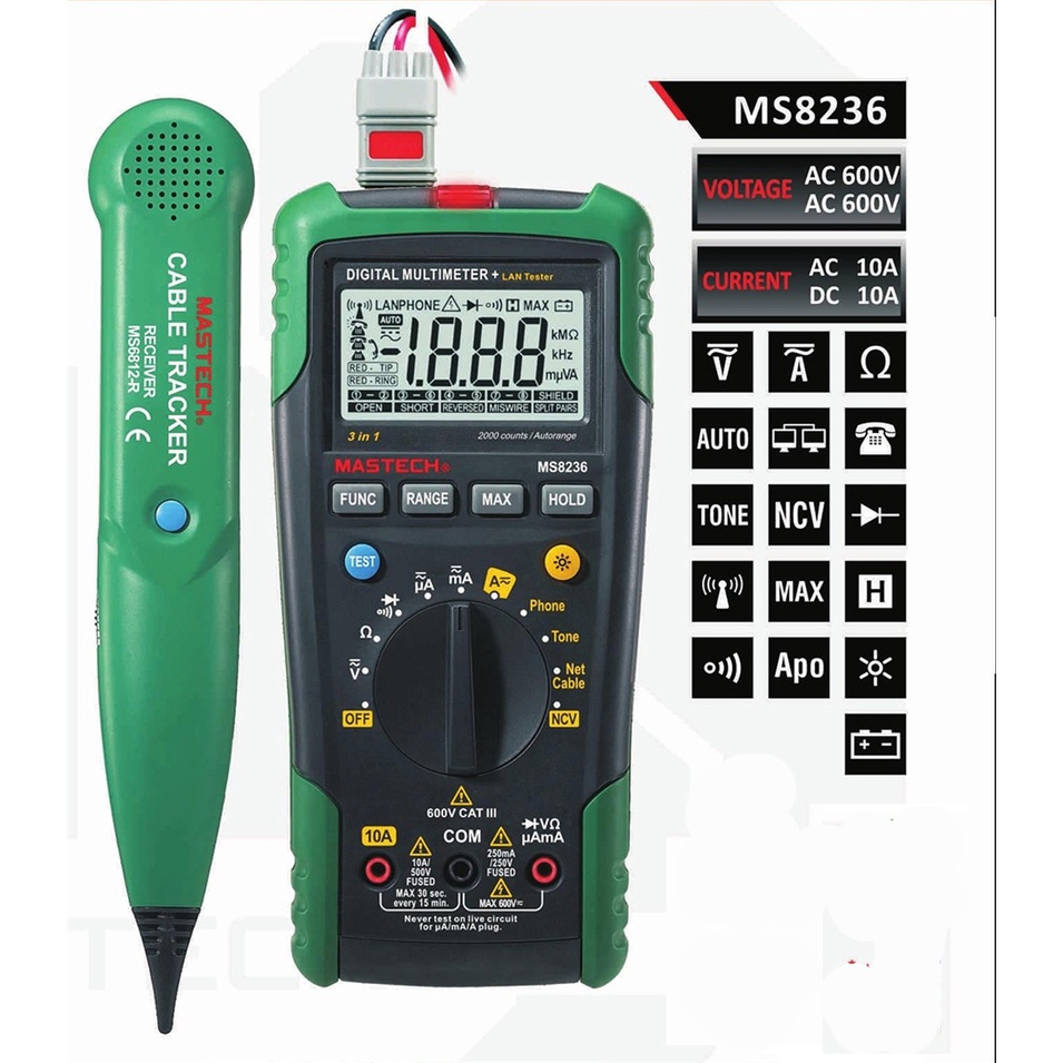 Jual Multimeter LAN Cable Tracker MS8236 Mastech Wire Network Tester ...