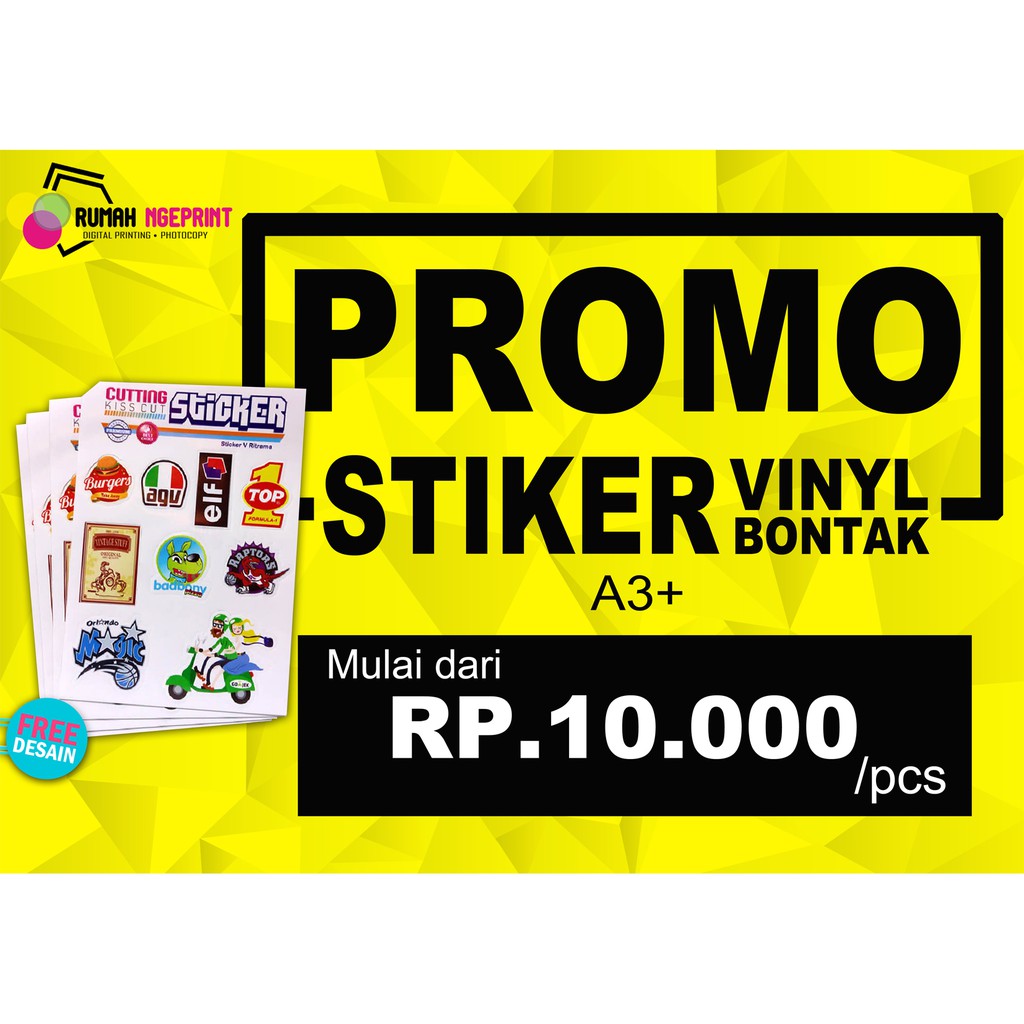 Jual CETAK + CUTTING STIKER A3+ VINYL, BONTAK, TRANSPARAN, HOLOGRAM ...
