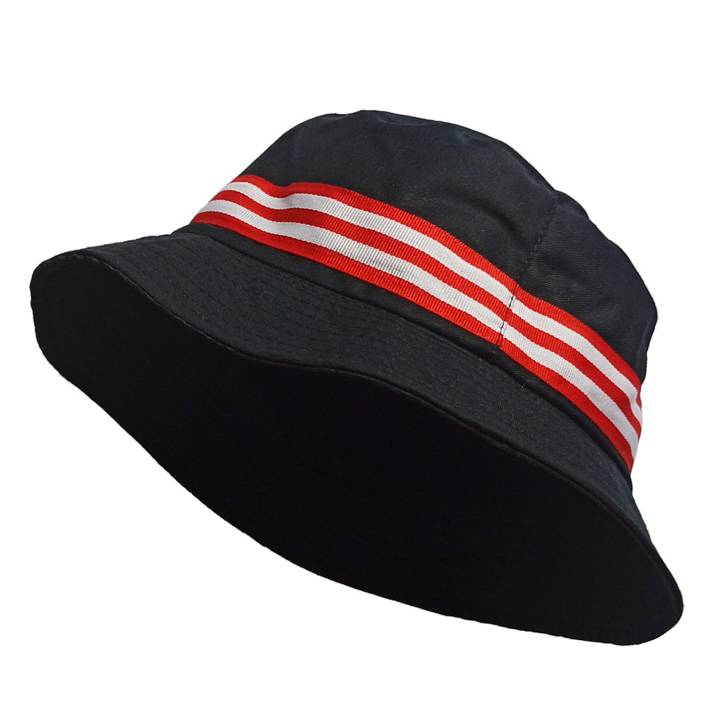 Jual Topi Bucket Hat BucketHat Mancing KPOP Hitam List Bendera Strip ...