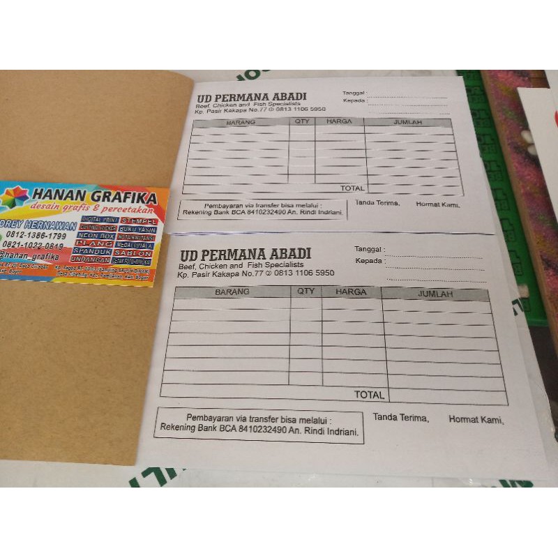 Jual Cetak Nota Desain Custom HVS ukuran A4 bagi 2 Tanpa Rangkap ...