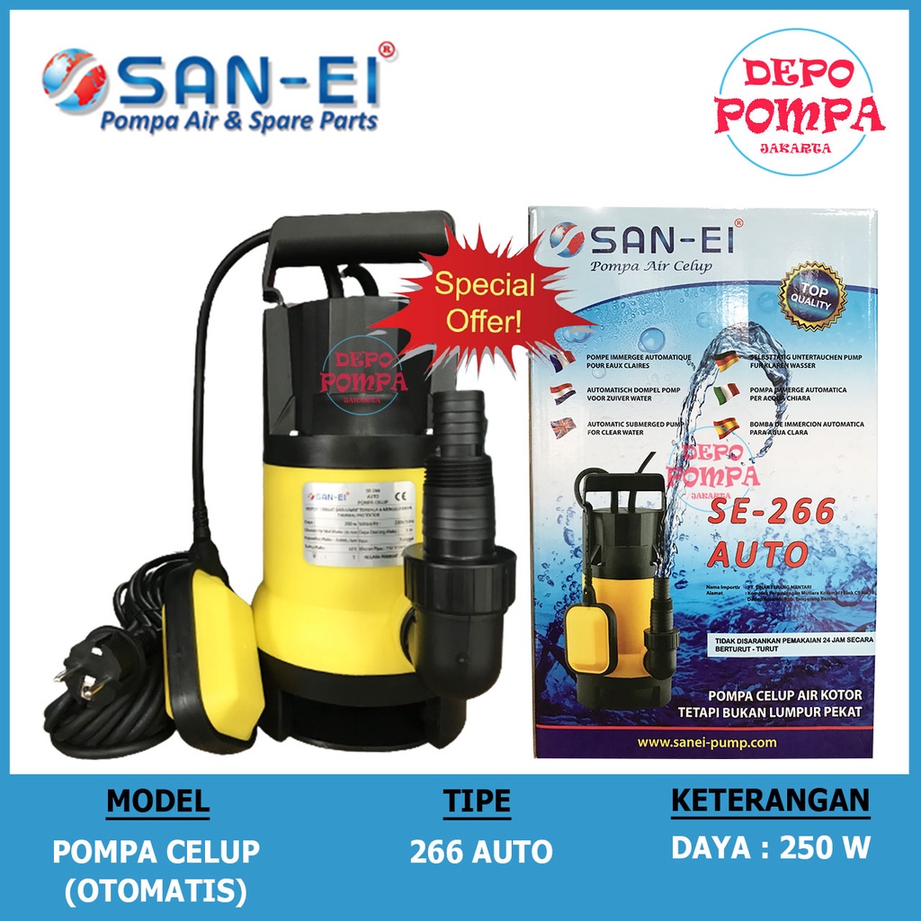 Jual Pompa Celup SAN EI 265 AUTO / 266 AUTO / Pompa Air Kolam / Pompa Penguras | Shopee Indonesia