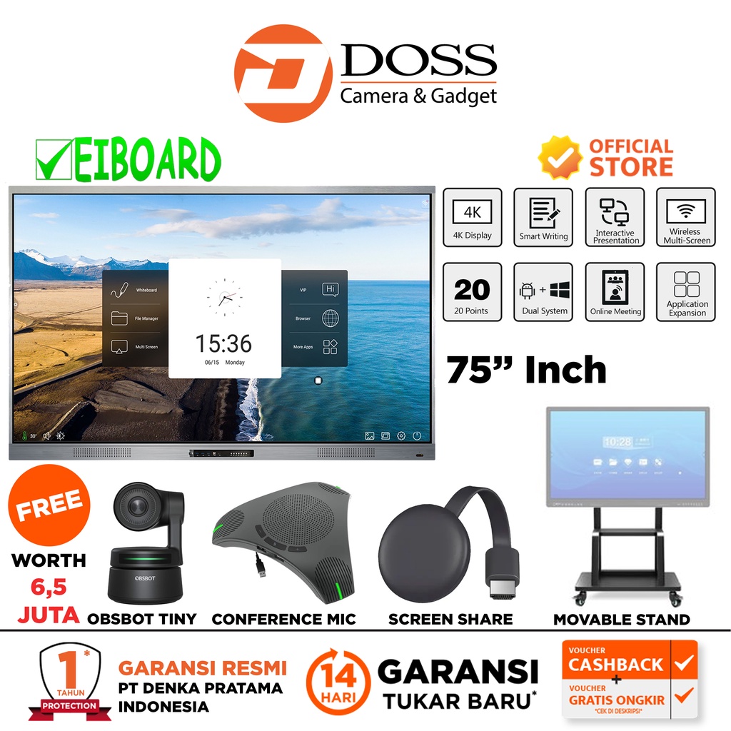 Jual EIBOARD LED Interactive Touch Panel 75 Inch | Shopee Indonesia