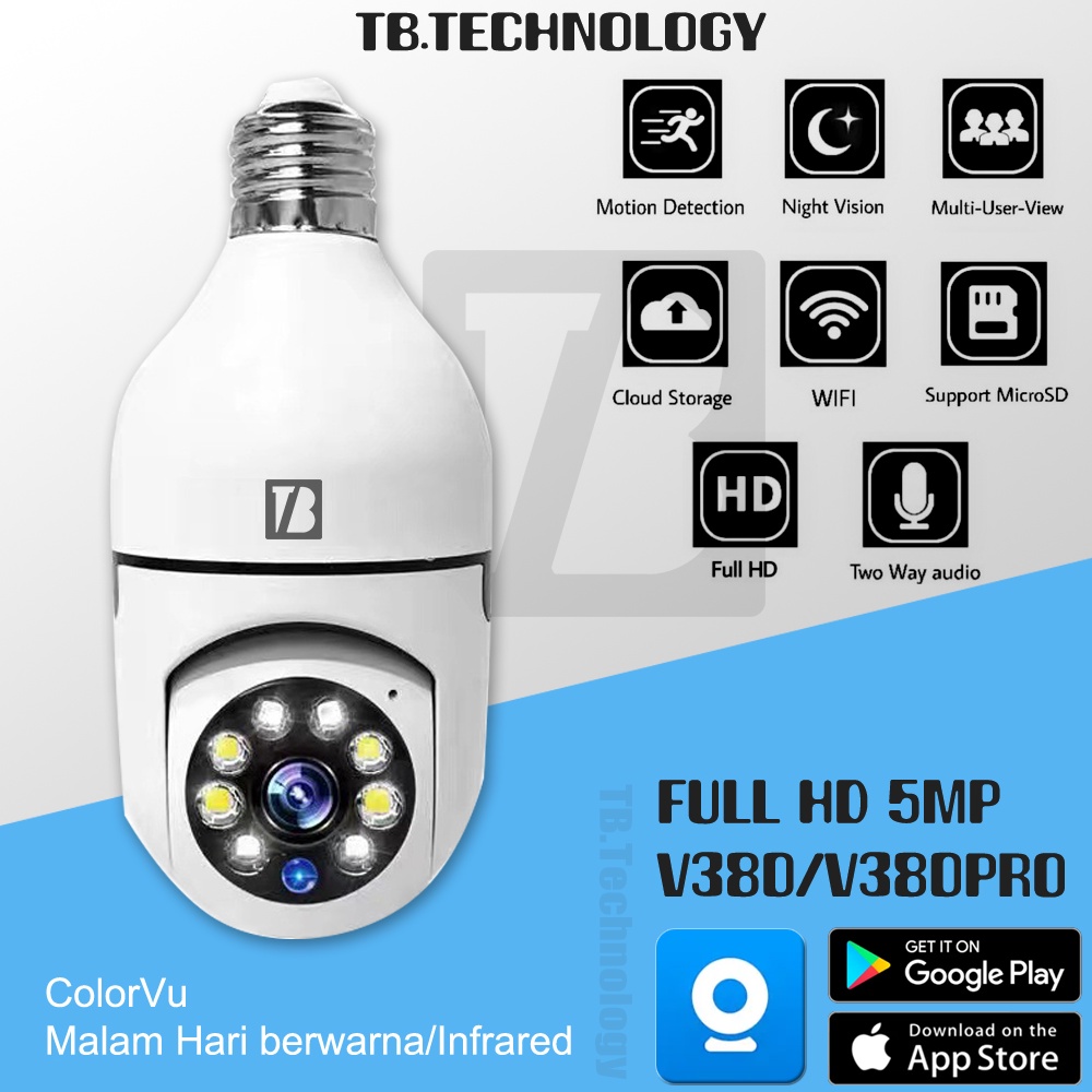 Jual CCTV Lampu V380Pro Wifi Camera 360° 1080P HD Night Vision Monitor ...