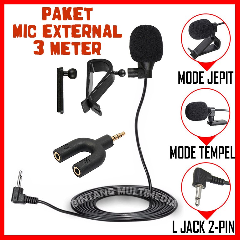 Jual PAKET Mic HP Clip On 3 Meter Microphone External Handphone ...