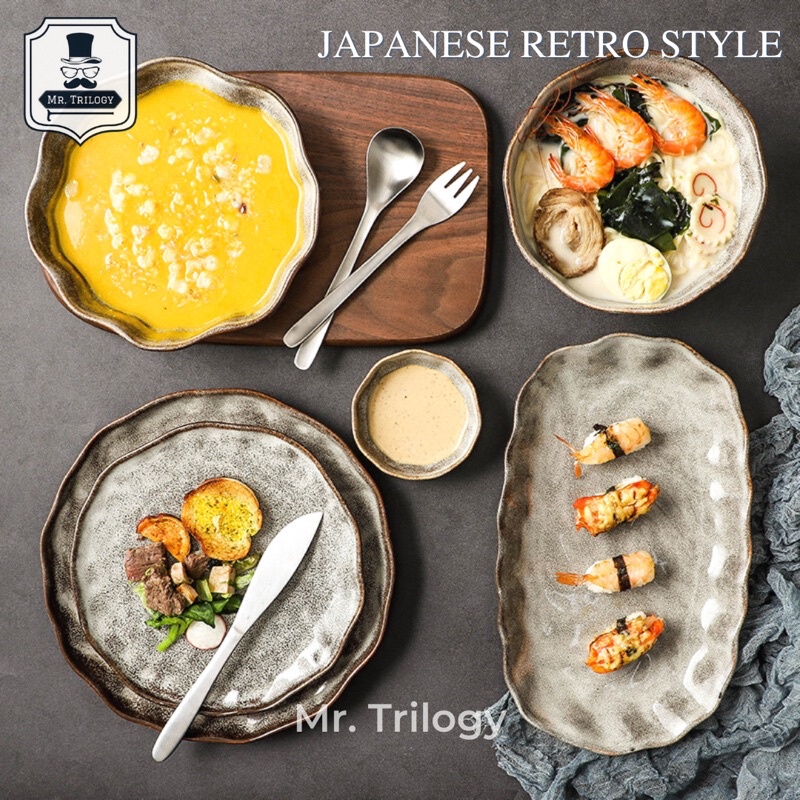 Jual Mangkok Piring Saji Set Keramik Jepang Retro Sushi Saos Salad ...