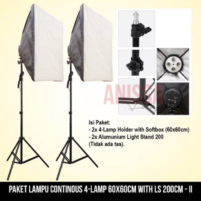 Jual Paket Lampu Continous 4Lamp 50x70cm with softbox light stand 4 ...