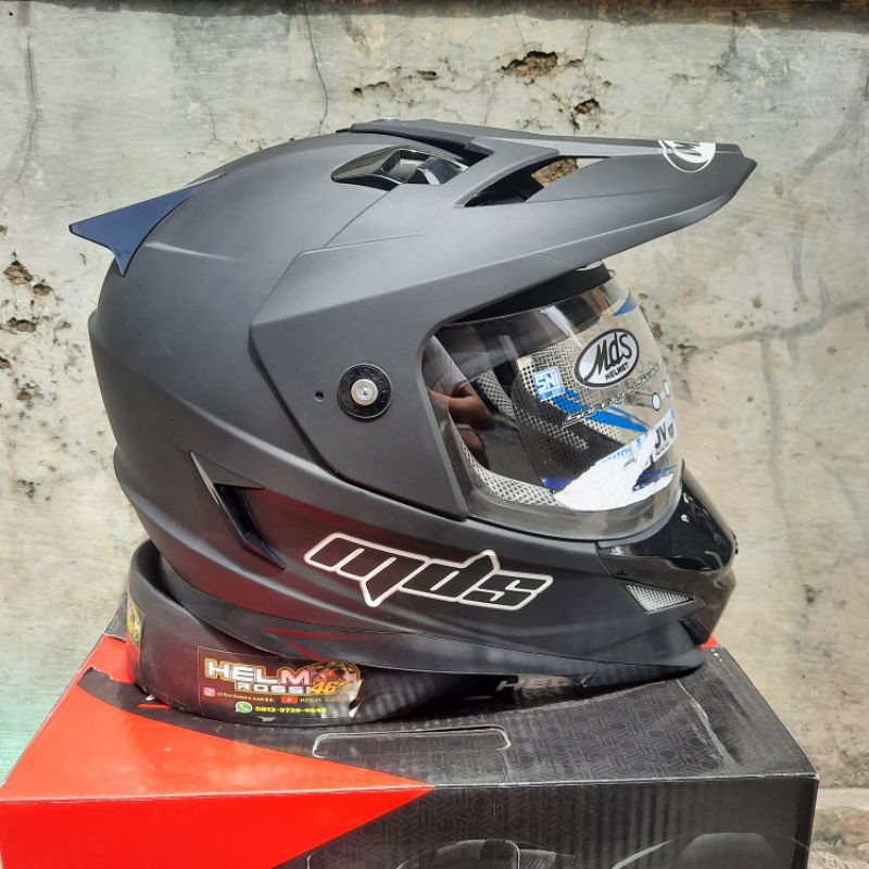 Jual Helm MDS SUPER PRO Superpro SOLID 2 VISOR || MDS Cross hitam doff ...