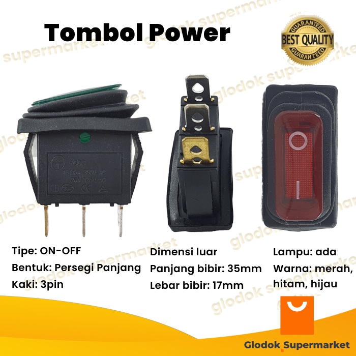 Jual Saklar Waterproof 3 pin On Off Tombol Rocker Water Proof 2 Posisi ...