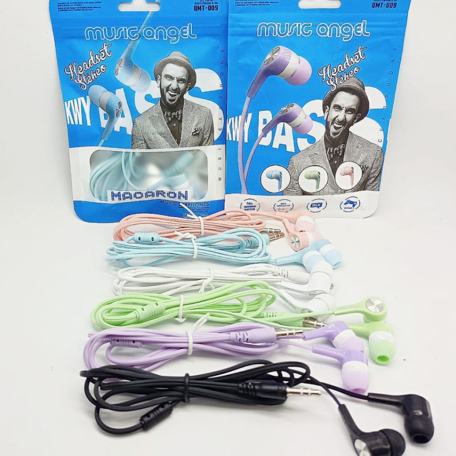 Jual HF Headset Music Angel Macaron QMT 009 Earphone Music Streo Extra ...
