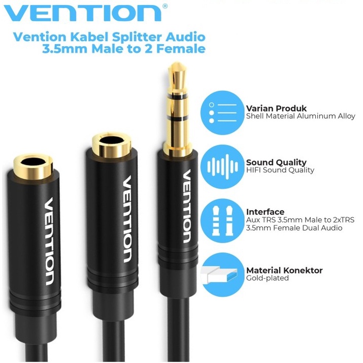 Jual Vention Kabel Audio Splitter Jack 3.5mm Dual Audio Gold Plated ...