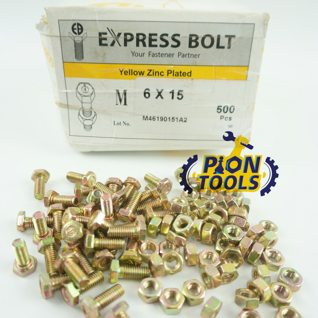 Jual Baut Mur Besi M6x15 Kuning Kunci 10 P1.00 | Shopee Indonesia