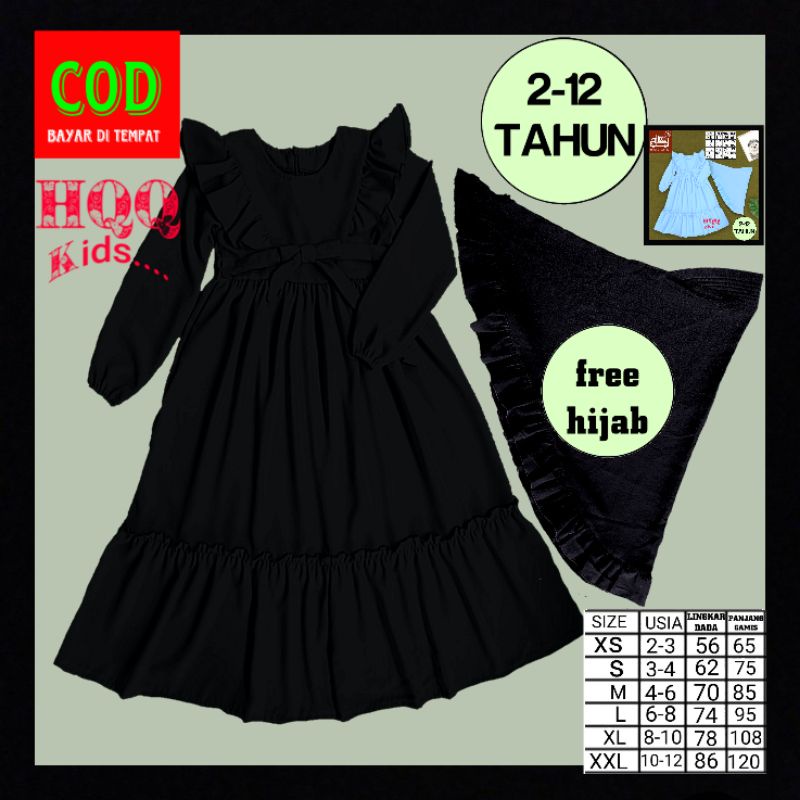 Jual GAMIS HITAM ANAK PEREMPUAN PLUS HIJAB 2-12 TAHUN | Shopee Indonesia