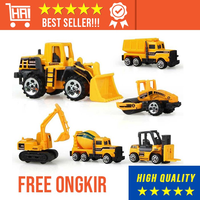 Jual 6PCS SET MAINAN MOBIL-MOBILAN TRUCK BULDOZER KUNING TRUK HADIAH ...