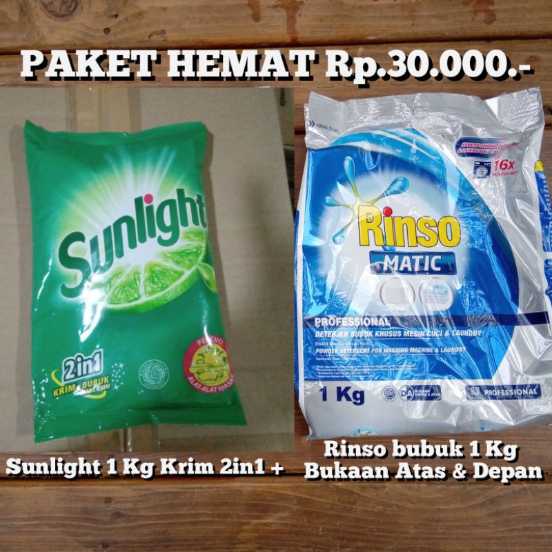 Jual Paket Hemat Rinso Bubuk 3 Kg + Sunlight 1Kg Krim 2 in 1 stok ...