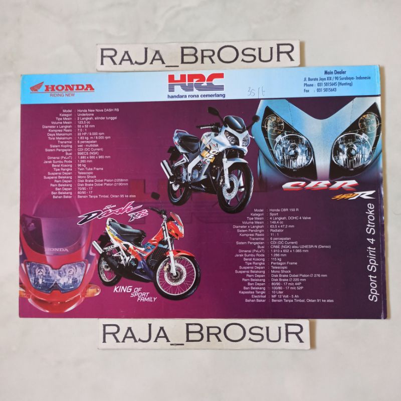Jual Poster brosur katalog flyer jadul lawas Honda Nova Dash RS CBU 2Tak 2T/CBR 150 R 2001 ...
