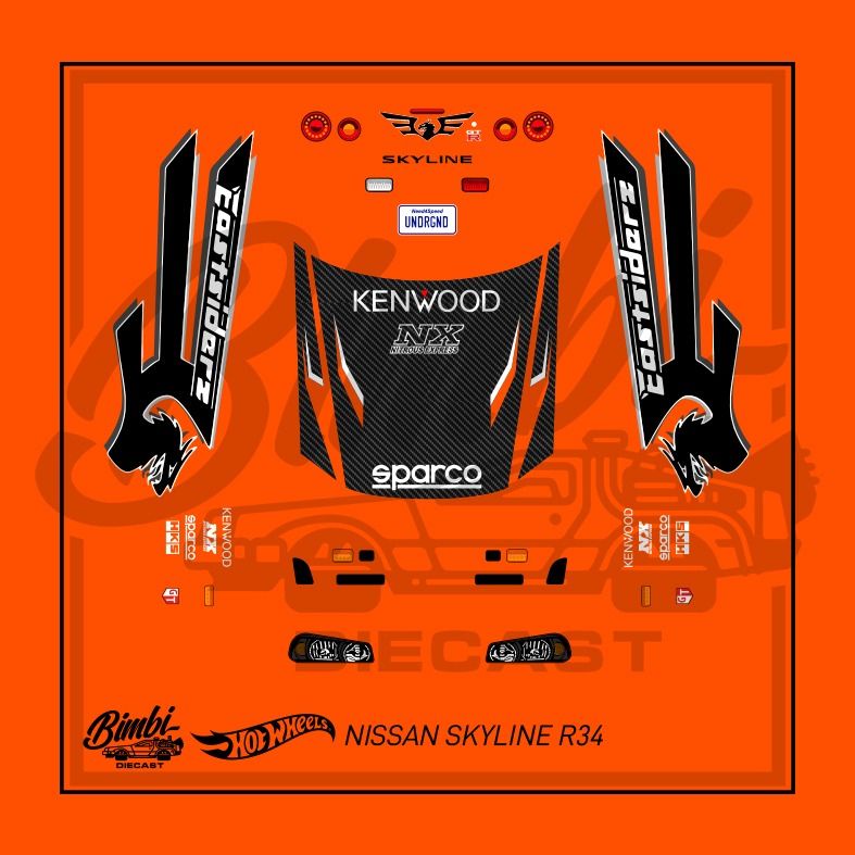 Jual Decal R34 Nissan Skyline NFS underground white toner diecast ...
