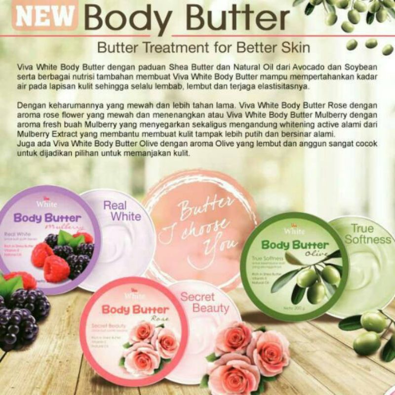 Jual Viva White Body Butter Olive / Mulberry / Rose 200 Gr | Shopee Indonesia