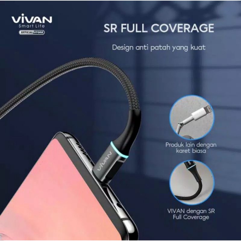 Jual VIVAN VDC100 Kabel Type C 3A LED Halo FastQuickCharge 1M USB C Ori ...