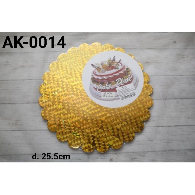 Jual AK-0014 Tatakan cake board alas papan kue 25cm bulat emas hologram ...