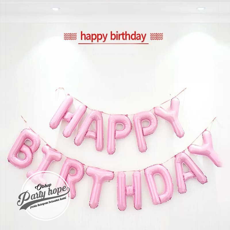 Jual Balon Foil Huruf Set Happy Birthday pink soft / paket huruf hbd ...