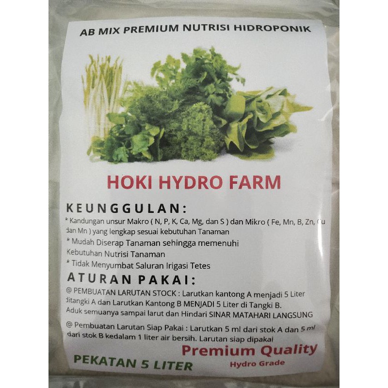 Jual AB Mix Premium Sayuran Daun Nutrisi Hidroponik Hoki Hydro Farm 5 ...
