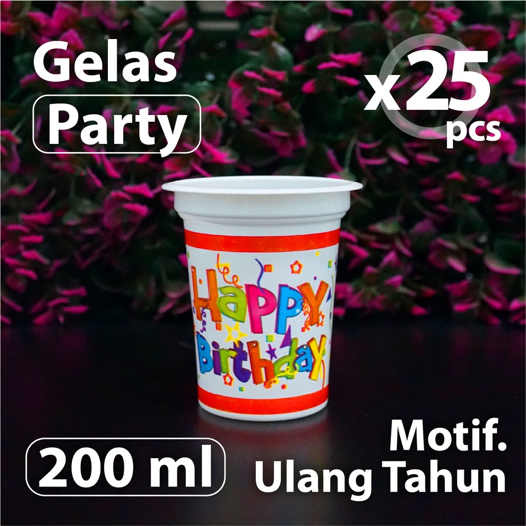 Jual Paket 25 pcs - Gelas Plastik Party Putih 200 ml Motif Ulang Tahun ...