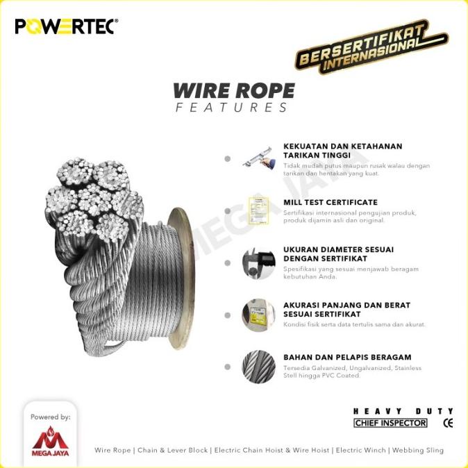 Jual Wire Rope / Kawat Seling Baja 19X7 Iwrc 26Mm Nr Powertec - 1 Meter | Shopee Indonesia