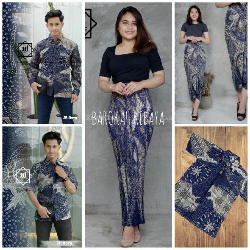 Jual COUPLE BATIK / BATIK COUPLE / BATIK KEBAYA MOTIF SEROJA NAVY ...