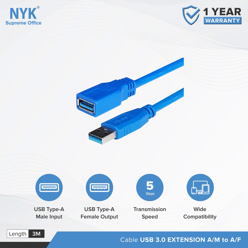 Jual NYK Kabel USB 3.0 Male to Female 3M EXTENSION | Shopee Indonesia