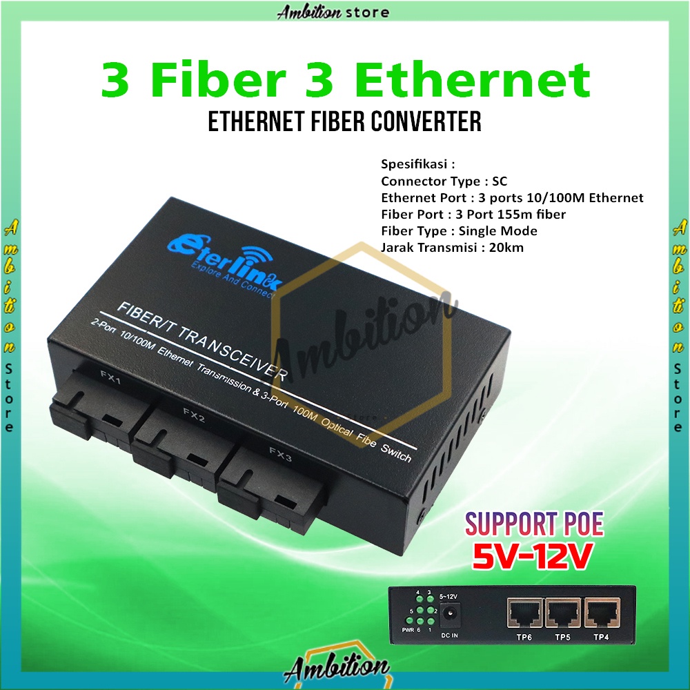 Jual 10/100M single mode 3FO 3LAN 3F3E Reverse POE Media Converter [Bisa Bayar Ditempat ...