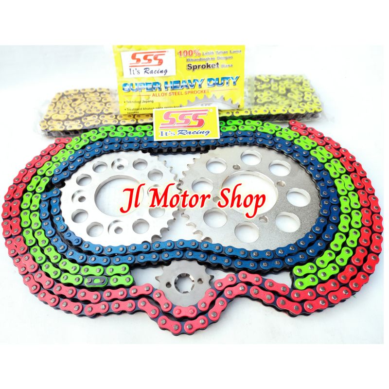 Jual Gir Gear Set GearSet SSS 428 Supra x 125 Karisma Blade New Revo Rantai Warna Biru Merah ...
