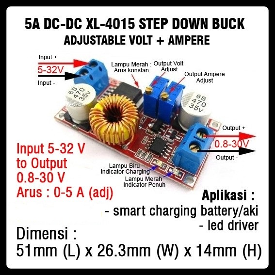 Jual MODUL STEP DOWN BUCK 5A 0,8-30V DC-DC ADJUSTABLE VOLT + AMPERE ...